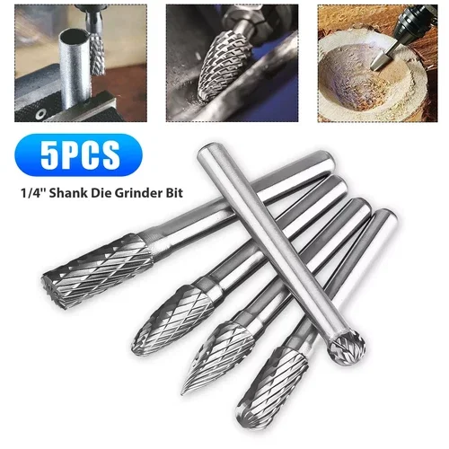 FABLE- 5Pcs Tungsten Carbide Burrs Rotary Burr Set Head 1/4'' Shank Die ...