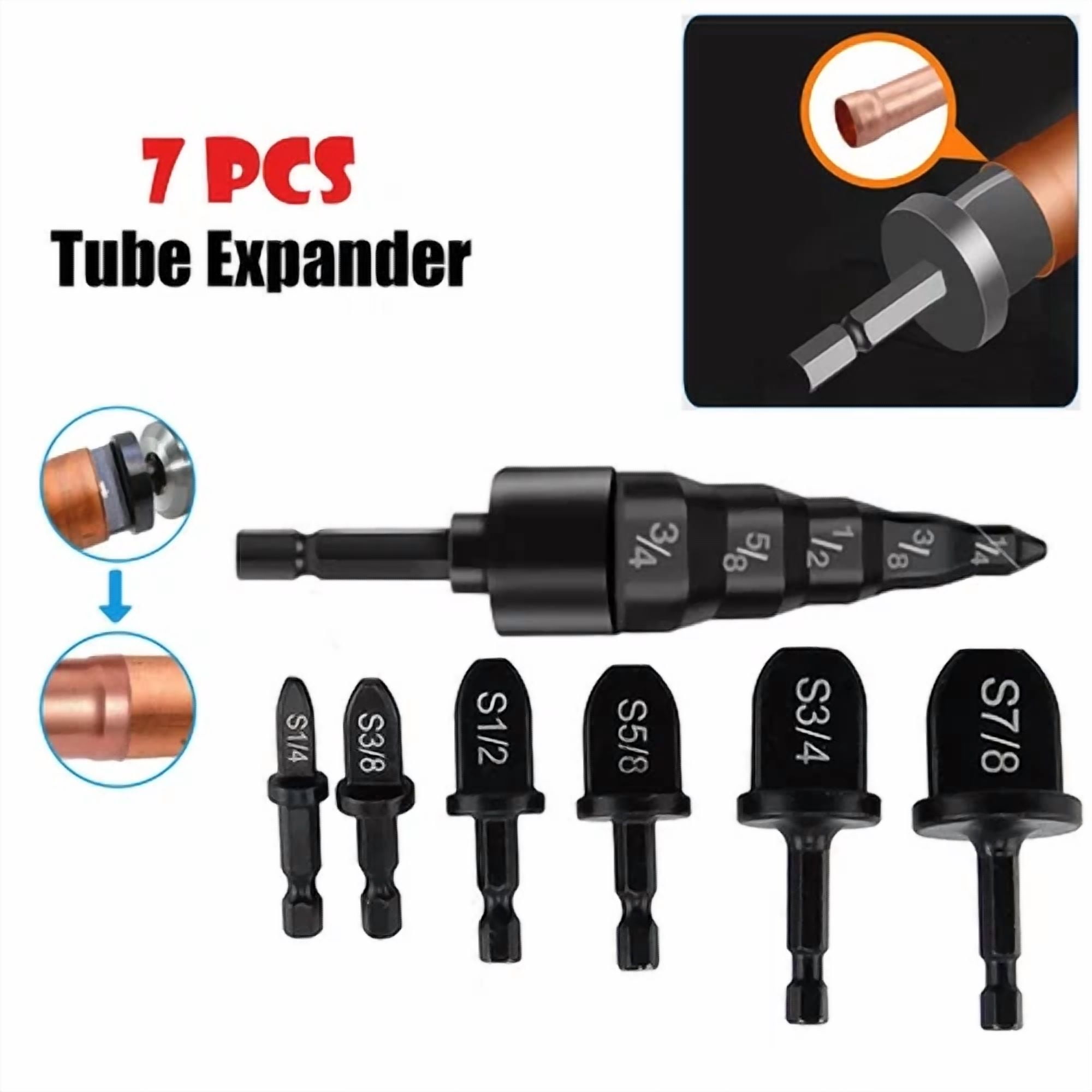 FABLE- 7Pcs Ac Air Conditioner Copper Tube Expander Swaging Tool Drill ...