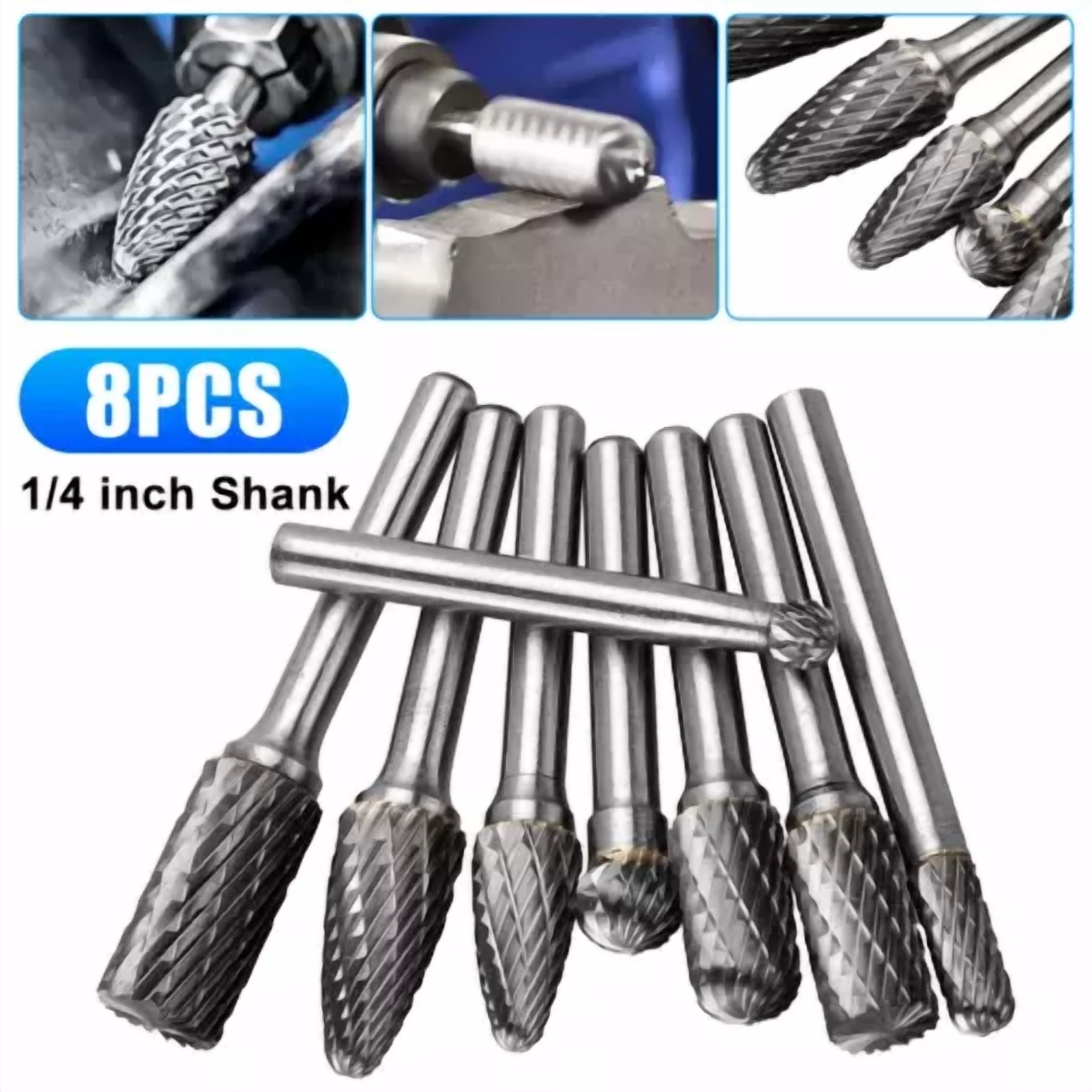 FABLE- 8Pcs Tungsten Carbide Burrs Rotary Burr Set Head 1/4'' Shank Die ...