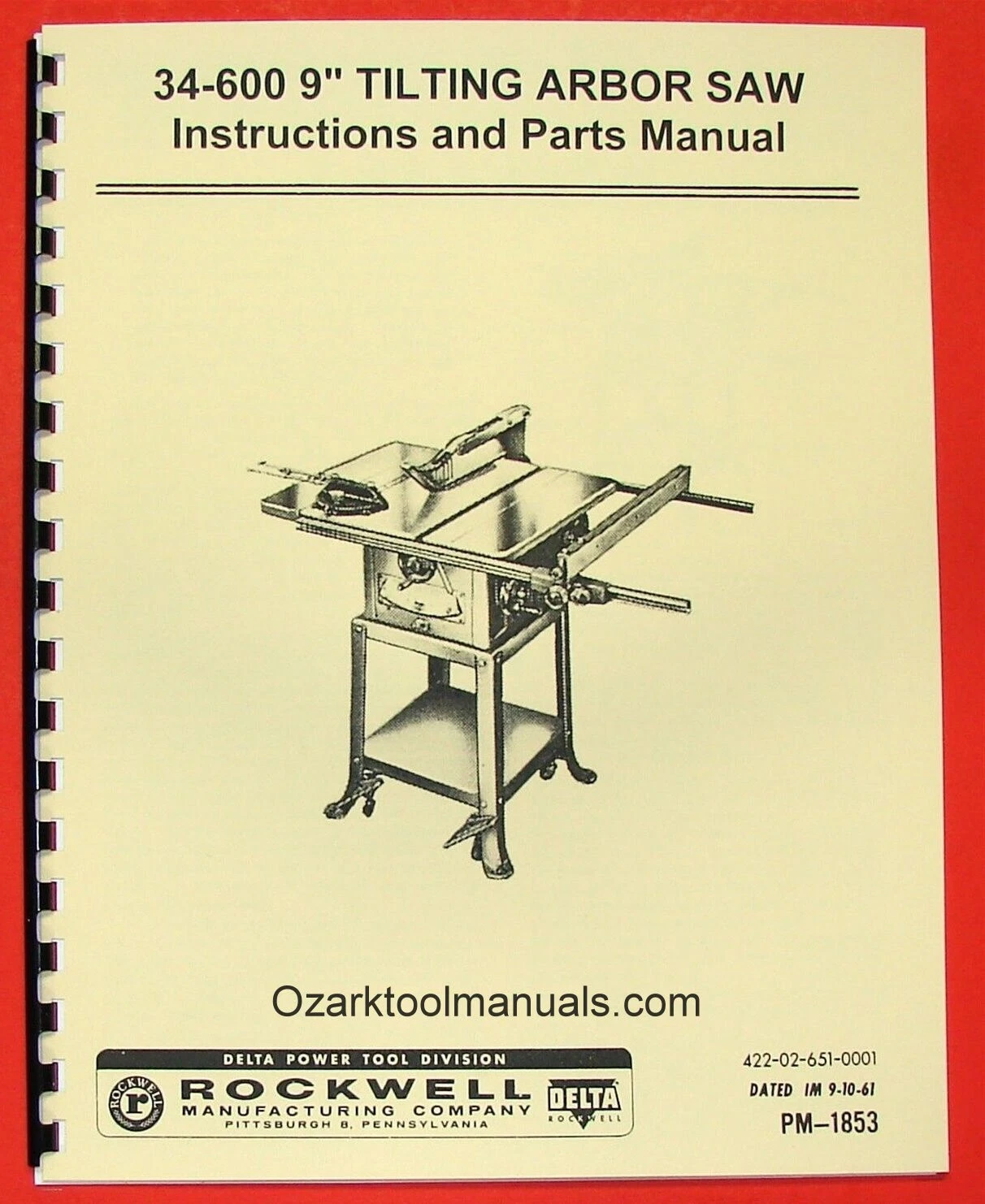 FABLE- Delta-Rockwell 34-600 9" Tilting Arbor Table Saw Instructions ...