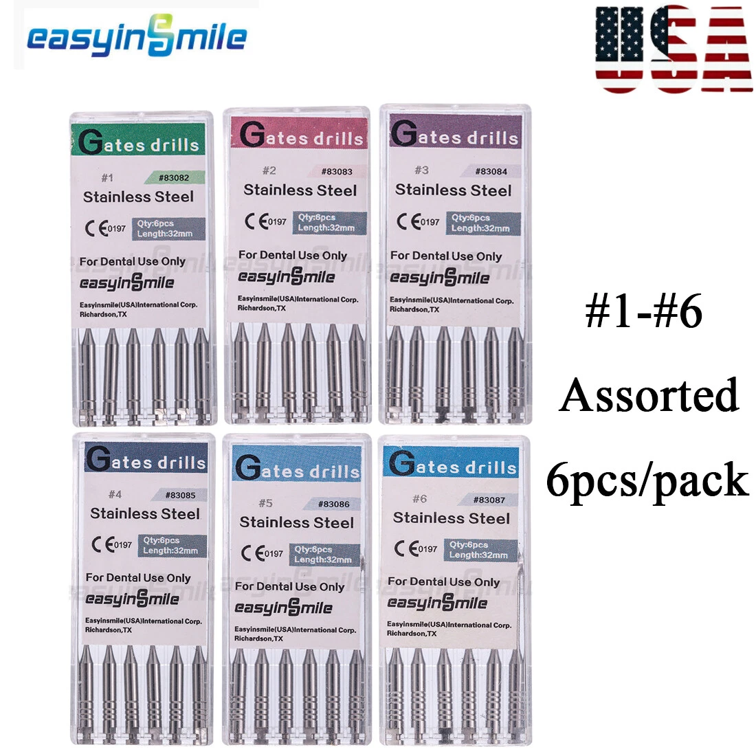 FABLE- Dental Endodontic Stainless Steel Gates Glidden Drills 6Packs #1 ...