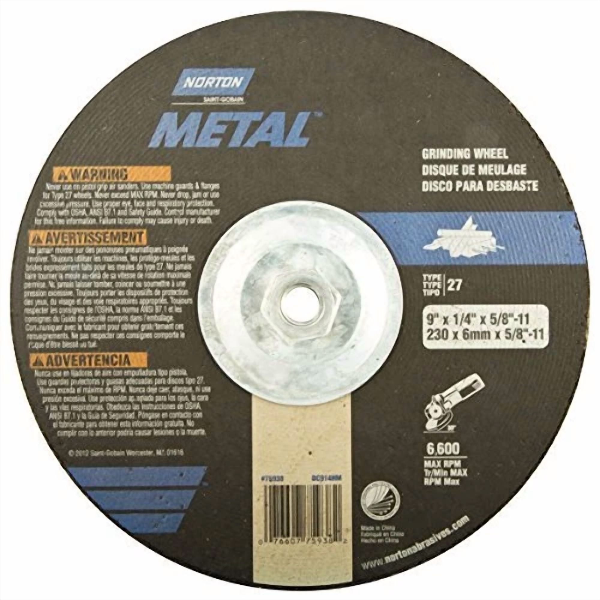 FABLE- Norton 75938 Metal Grinding Wheel - 9" X 1/4" X 5/8"-11 ...