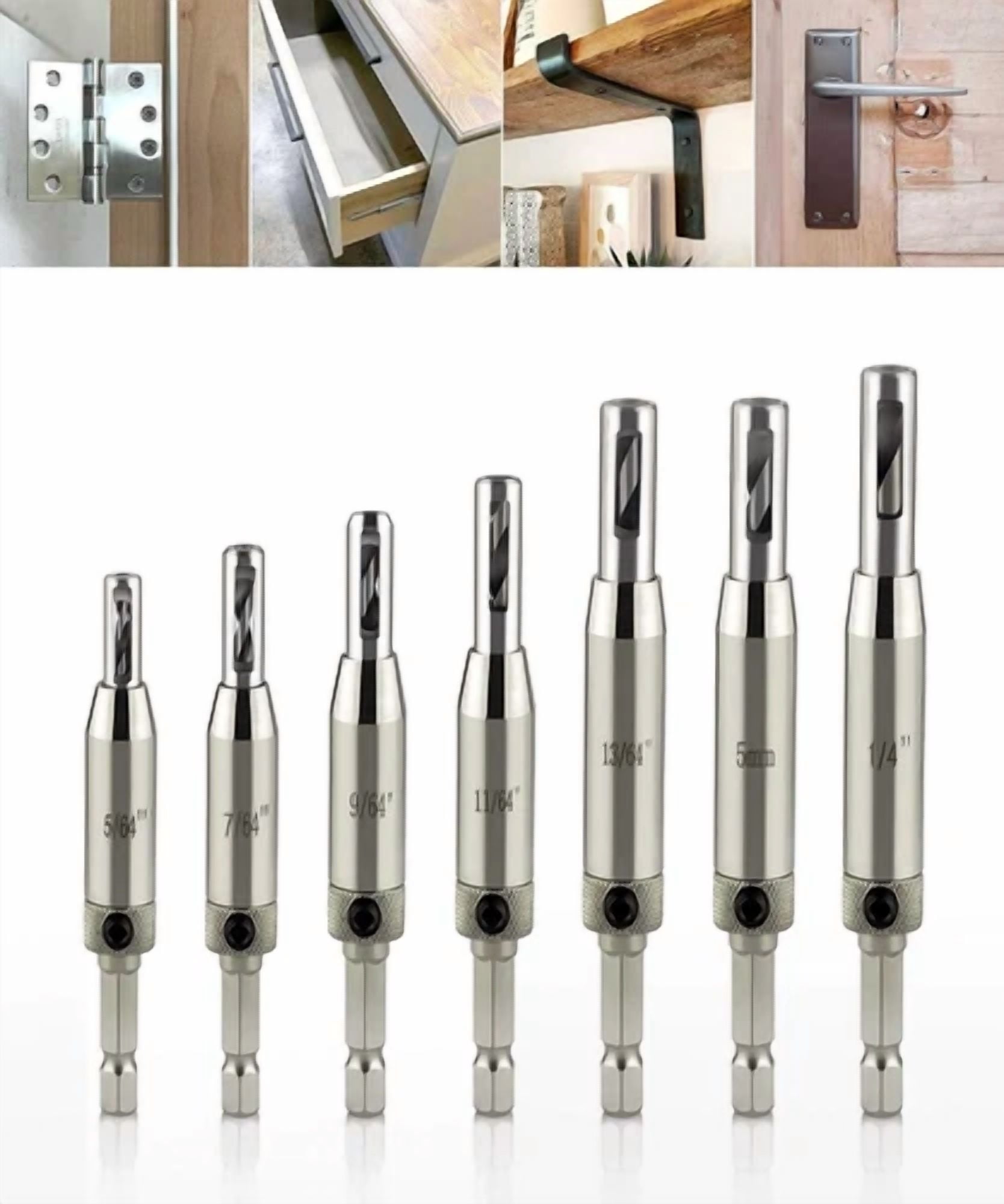 FABLE- Silver Self Centering Drill Bits Set For Precise Cabinet Hinges ...