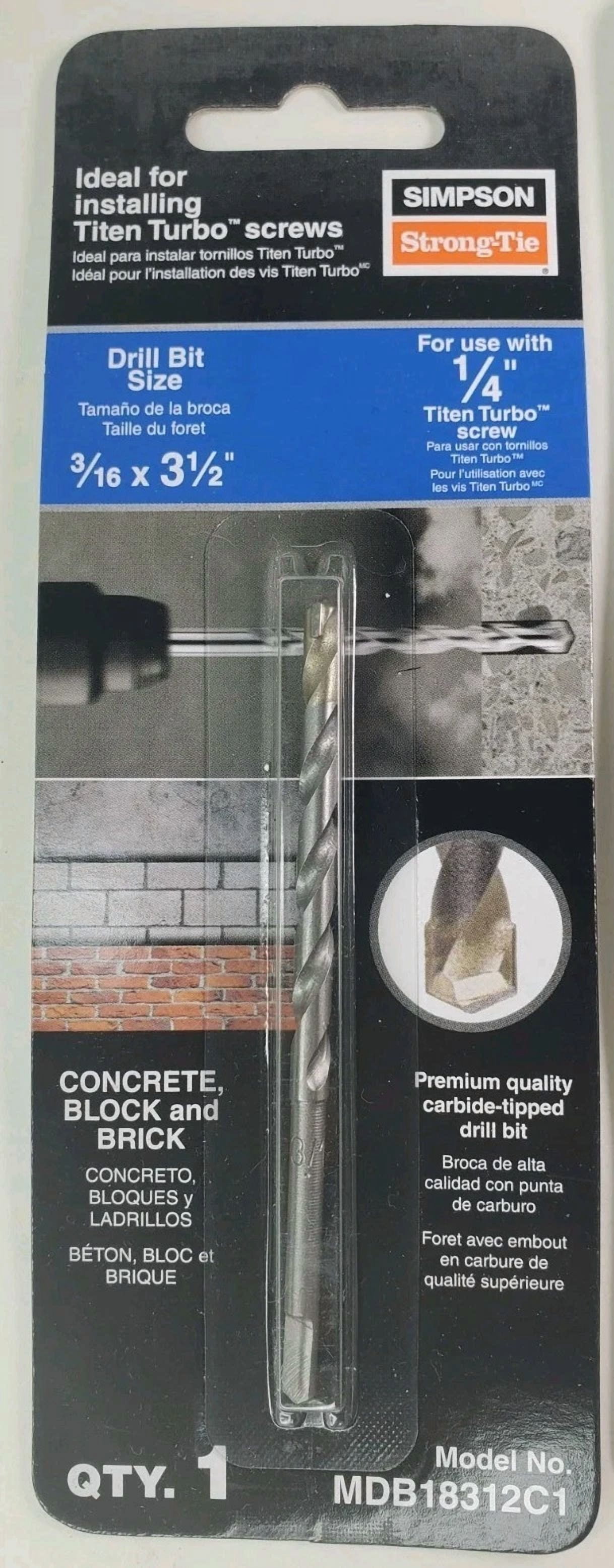 FABLE- Simpson 3/16" X 3-1/2" Drill Bit Model No. Mdb18412C1 - Walmart.com