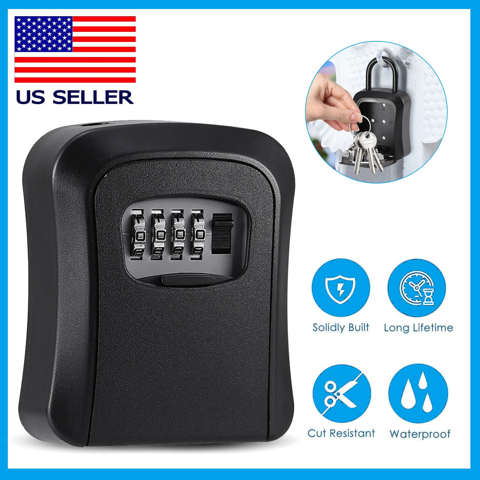 FABLE- Wall Mount Key Safe 4-Digit Combination Lock Box Storage Safe ...