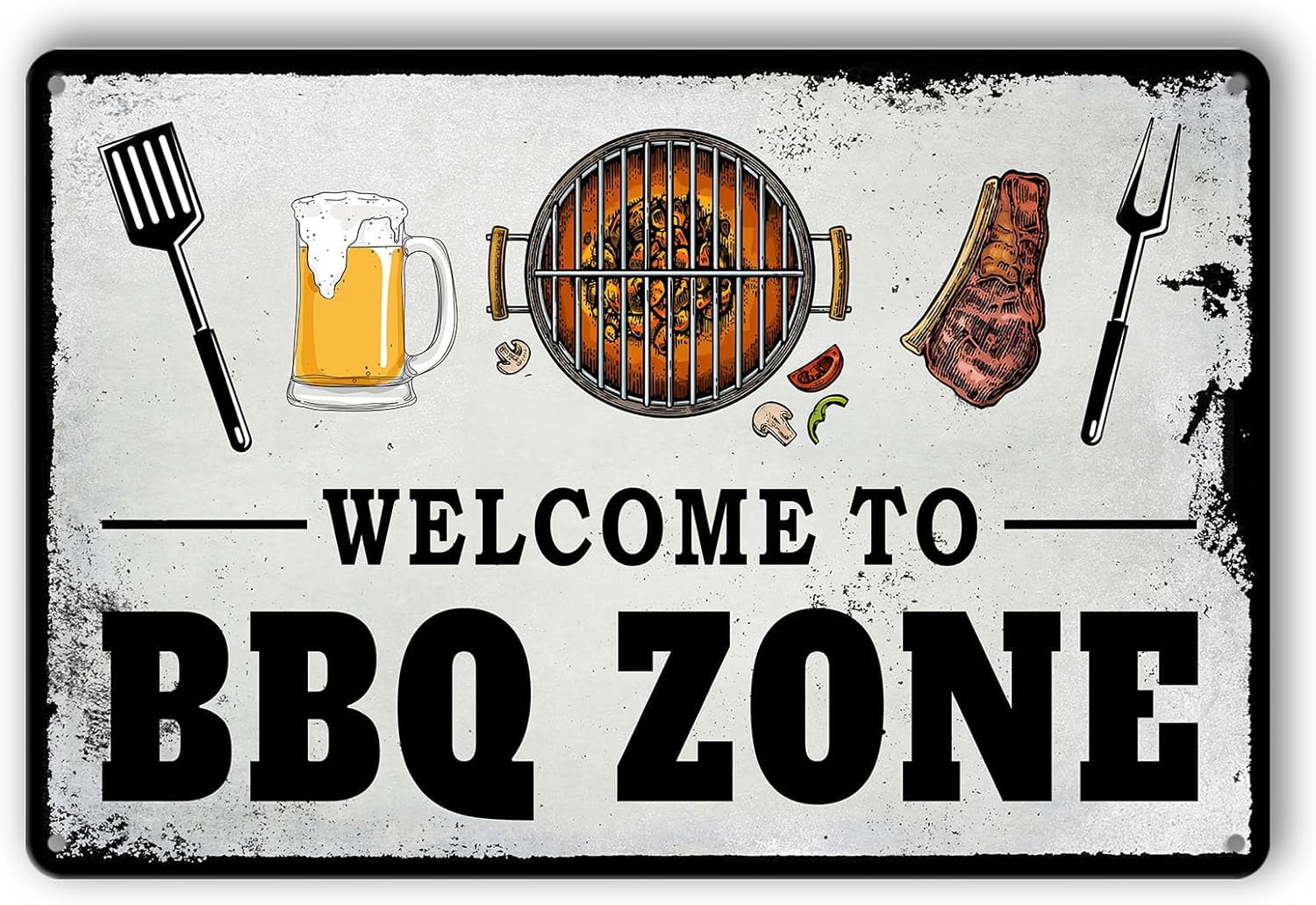 FABSURE BBQ Vintage Tin Sign, Welcome to BBQ Zone Sign Grilling Zone ...