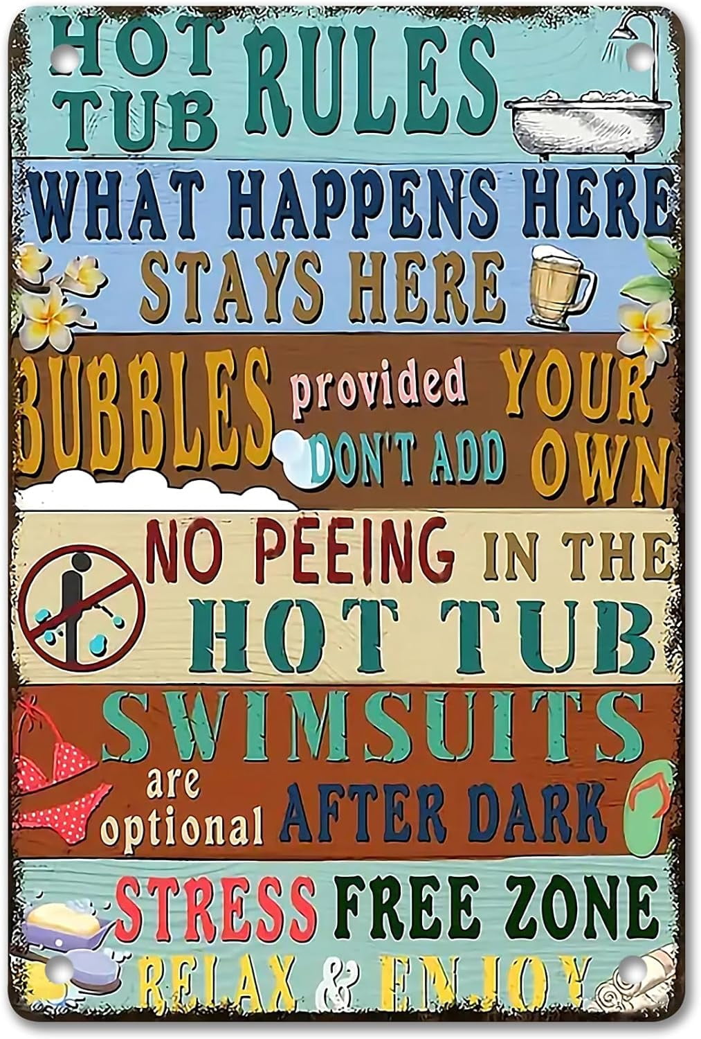 FABSURE Hot Tub Rules Metal Tin Signs, Vintage Bar Home Bathroom Pool ...