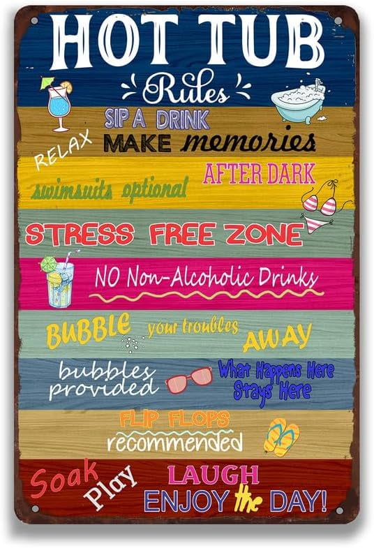 FABSURE Hot Tub Rules Metal Tin Signs, Vintage Bar Home Bathroom Pool ...