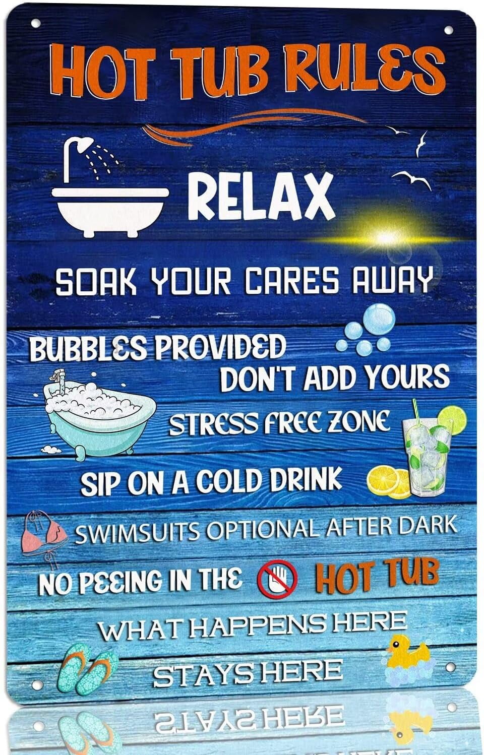 FABSURE Hot Tub Rules Metal Tin Signs, Vintage Bar Home Bathroom Pool ...