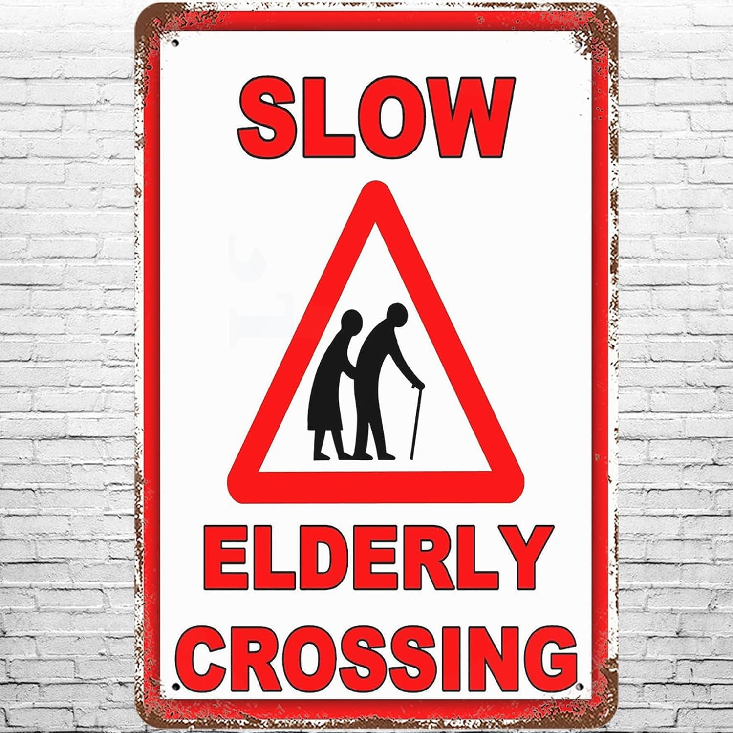 FABSURE Metal Sign Slow Elderly Crossing The Road, Retro Wall Decor ...