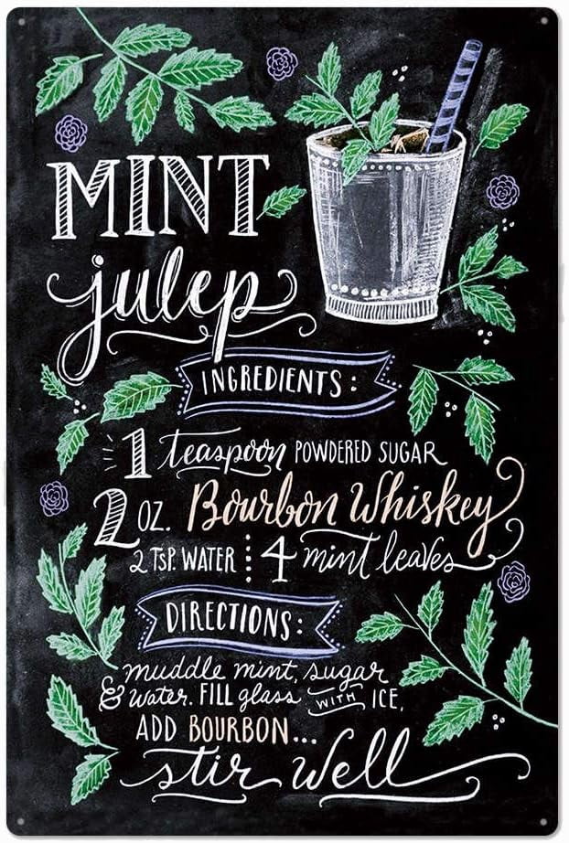 FABSURE Vintage Tin Sign Plaque, Mint Julep Cocktail Recipe Retro ...