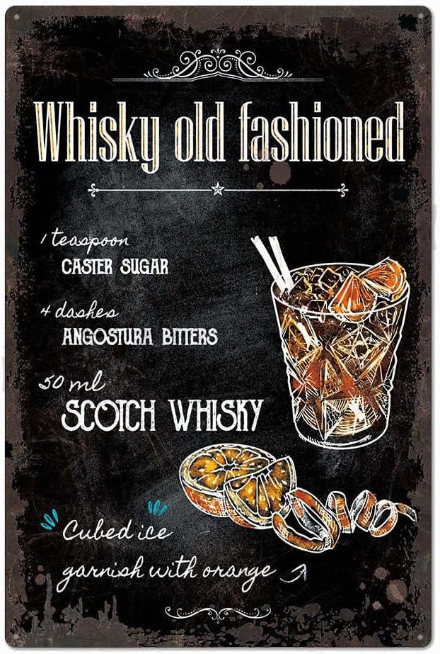 FABSURE Vintage Tin Sign Plaque, Whisky Old Fashioned Cocktail Recipe ...