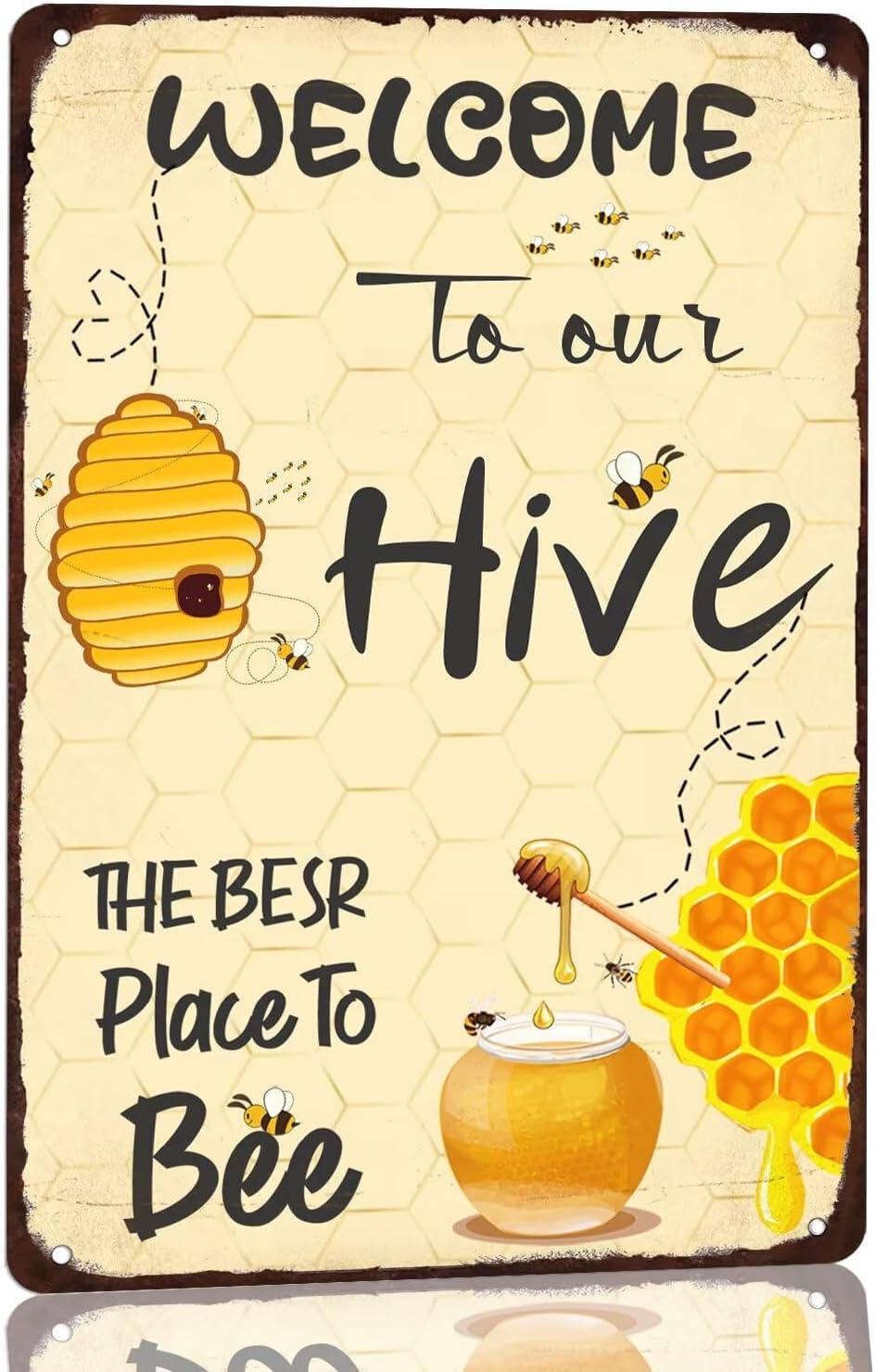 FABSURE Welcome to Our Hive Metal Tin Sign, The Best Place to Bee Sign ...