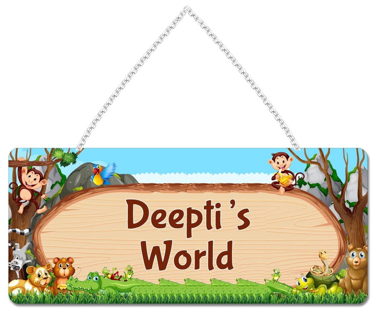 FABTODAY Jungle Theme Personalized Kids Name Plate with Hanging Chain ...