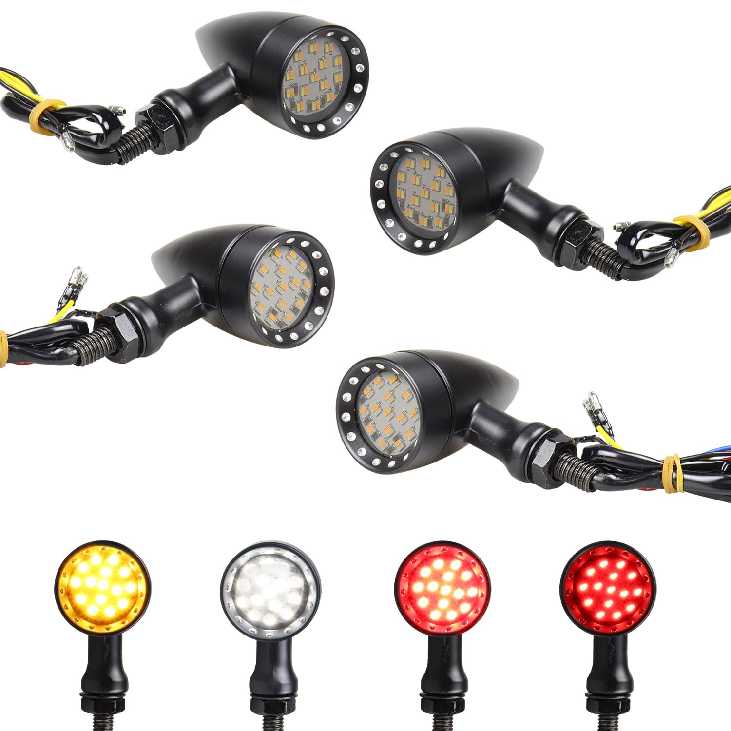 FACAILAHA Bullet Front Rear LED Turn Signal Lights Universal Motorcycle ...