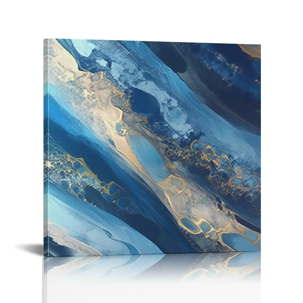 FACANNAP Abstract Blue Wall Art Prints Blue Gold Foil Painting Blue ...