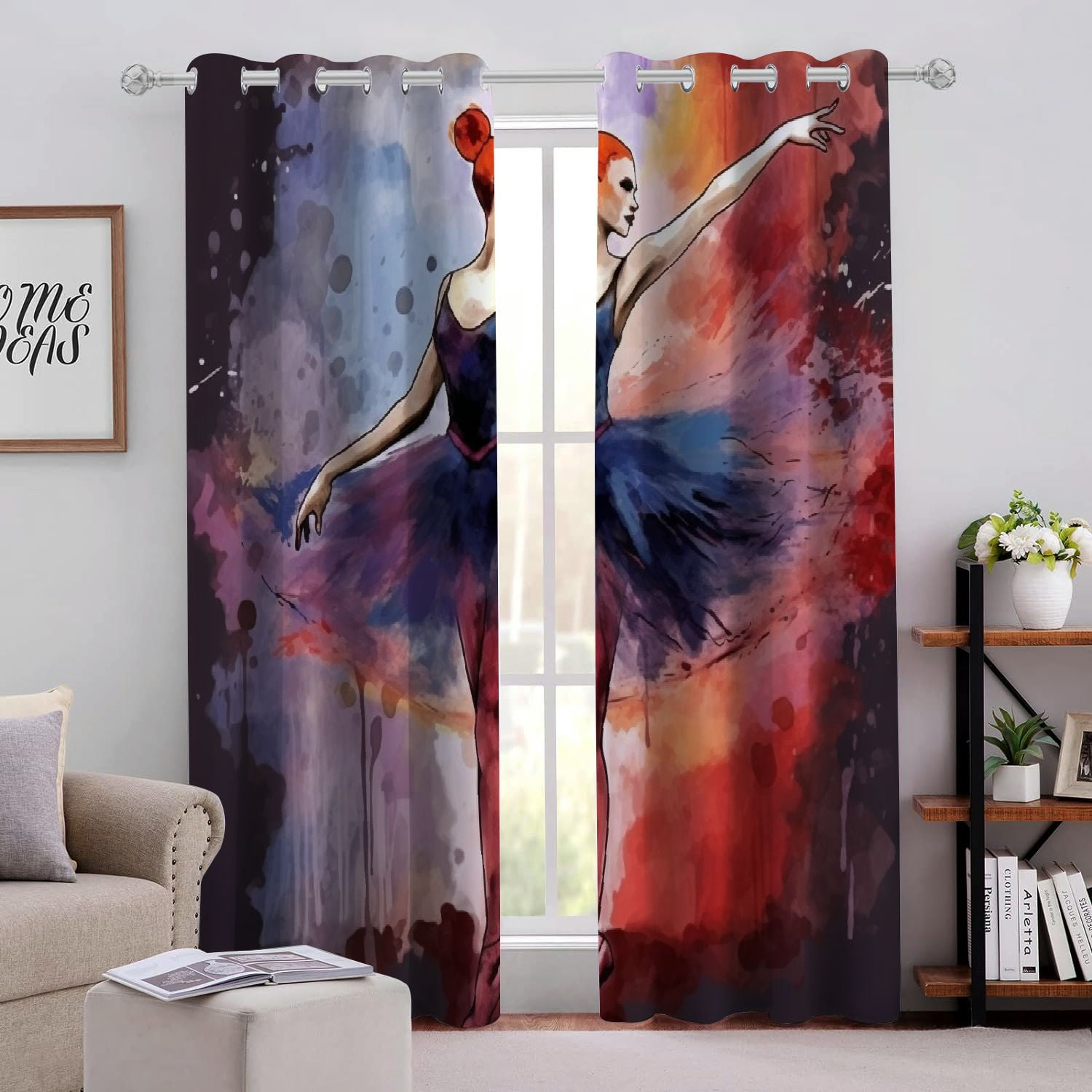 FACANNAP Ballerina Paint Splatter Perforated Blackout Curtains 2-Pack ...