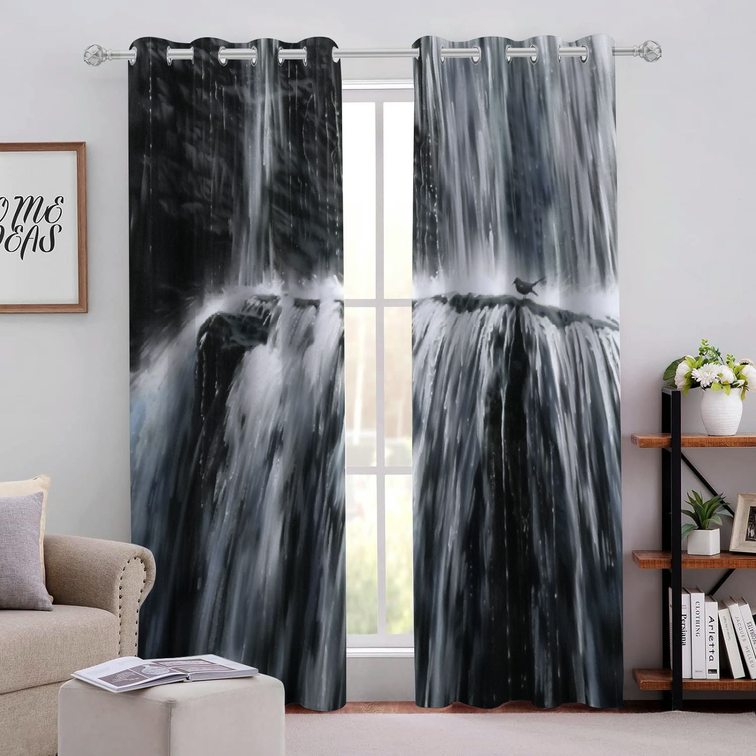 FACANNAP Bird Perforated Light Blocking Curtains 2-Pack for Home - Various Sizes - Silver ...