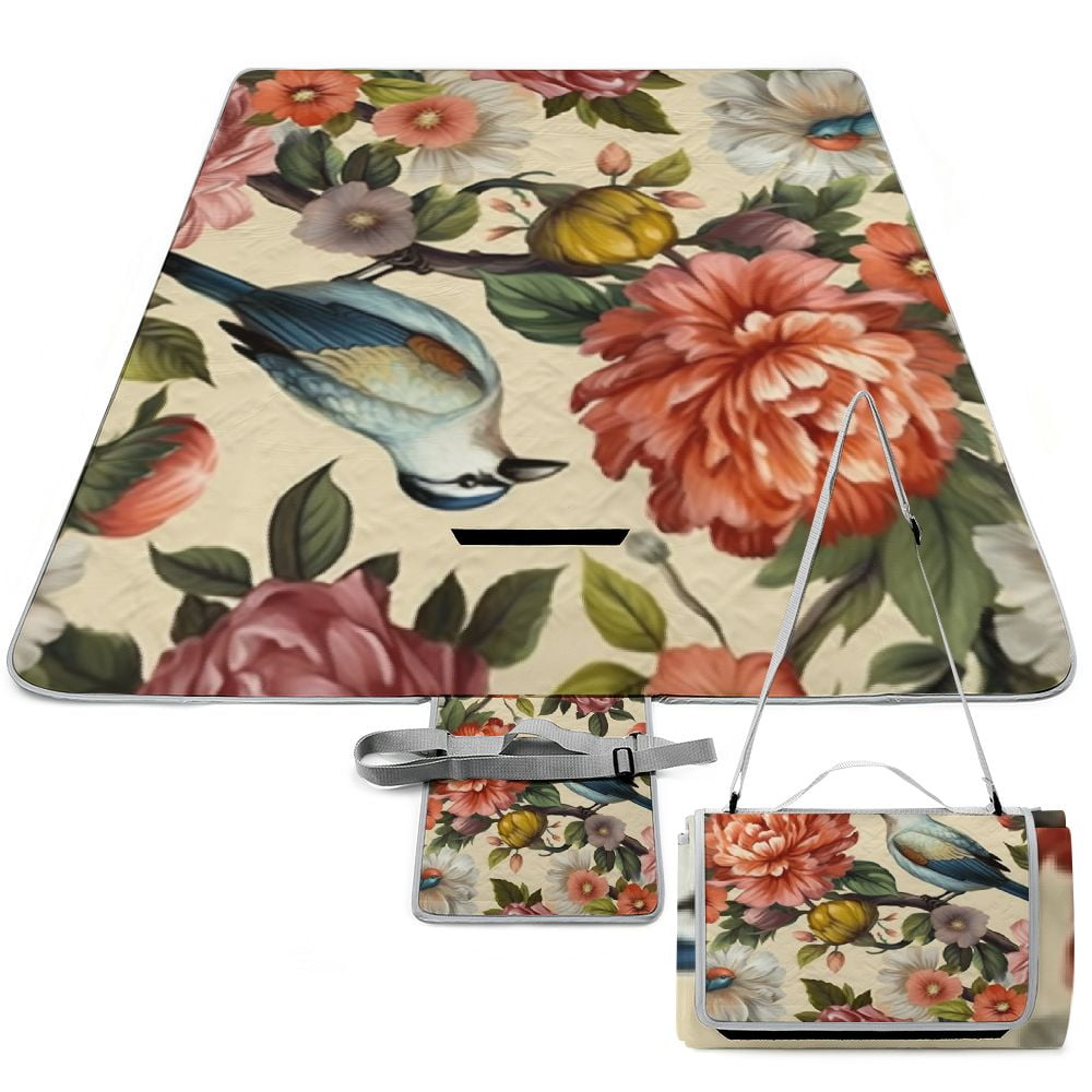 FACANNAP Birds Flowers Floral Pattern Square Outdoor Picnic Blanket ...