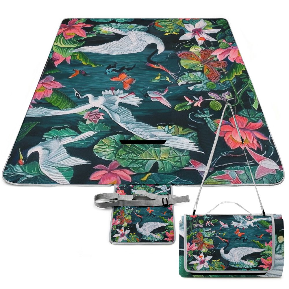 FACANNAP Birds Pond Flowers Square Outdoor Picnic Blanket Waterproof ...
