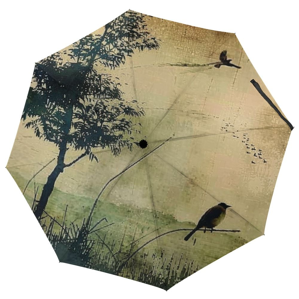 FACANNAP Birds in Nature Three-Fold Umbrella Automatic Open Close for ...