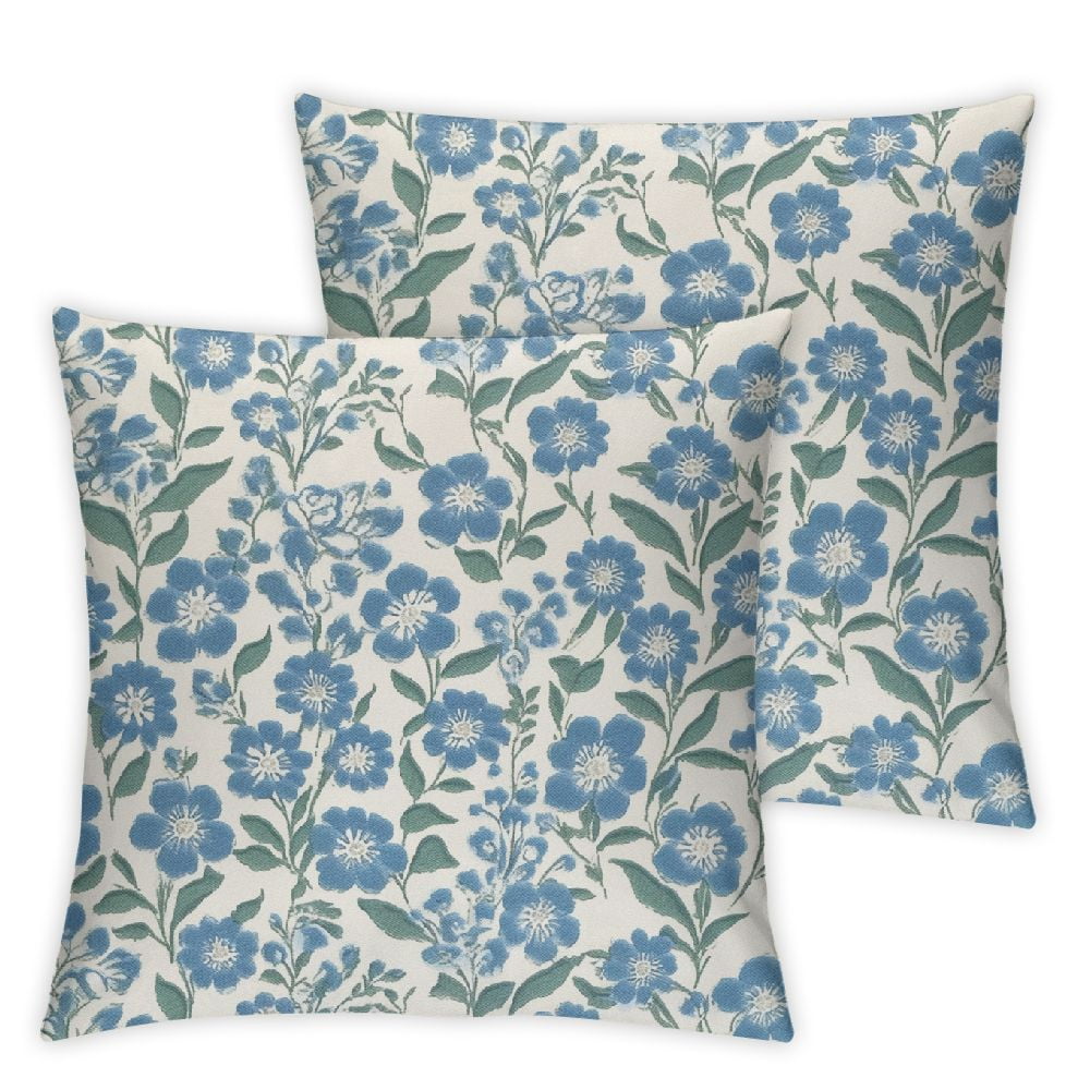 FACANNAP Block Print Throw Pillow Covers Vintage Blue Floral Boho ...