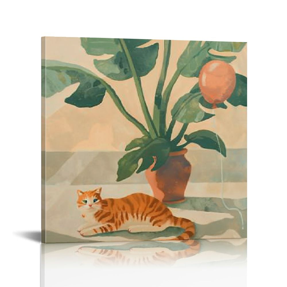 FACANNAP Boho Cat Wall Art Mid Century Cat Canvas Poster Prints Picture ...