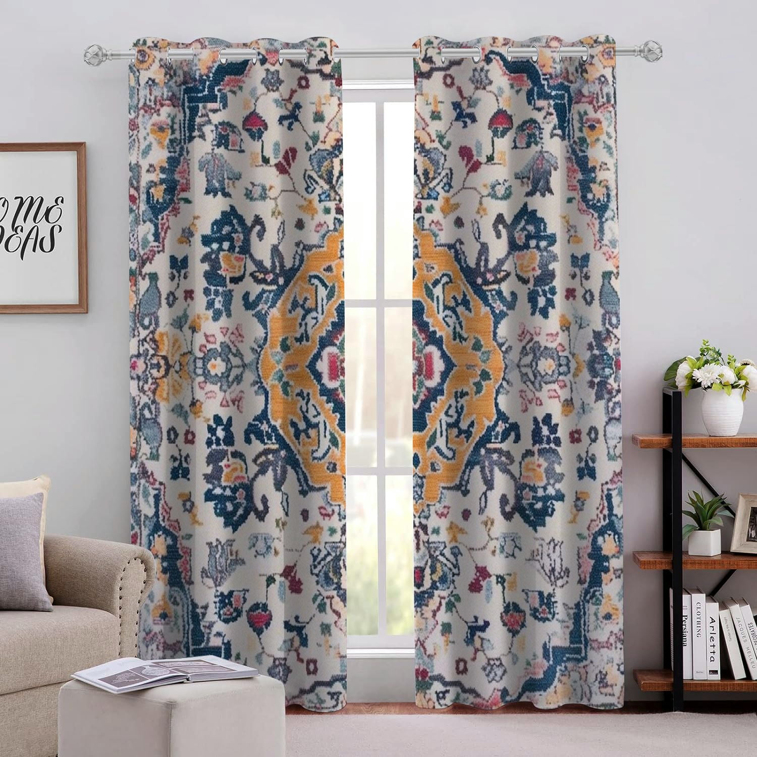 FACANNAP Colorful Design Perforated Blackout Curtains 2-Pack Light ...