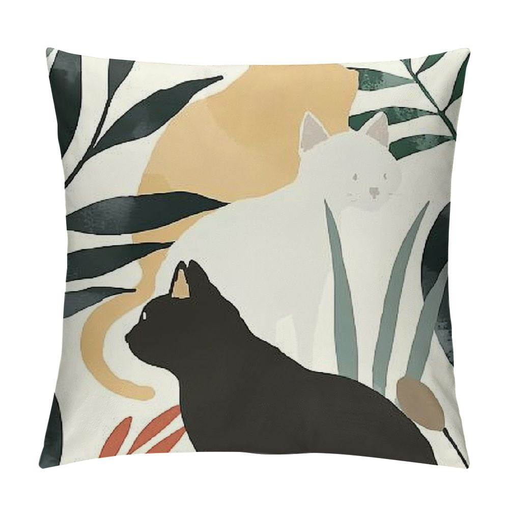 FACANNAP Cute Cat Short Plush Pillow Cover 1 Piece Square Pillowcase ...