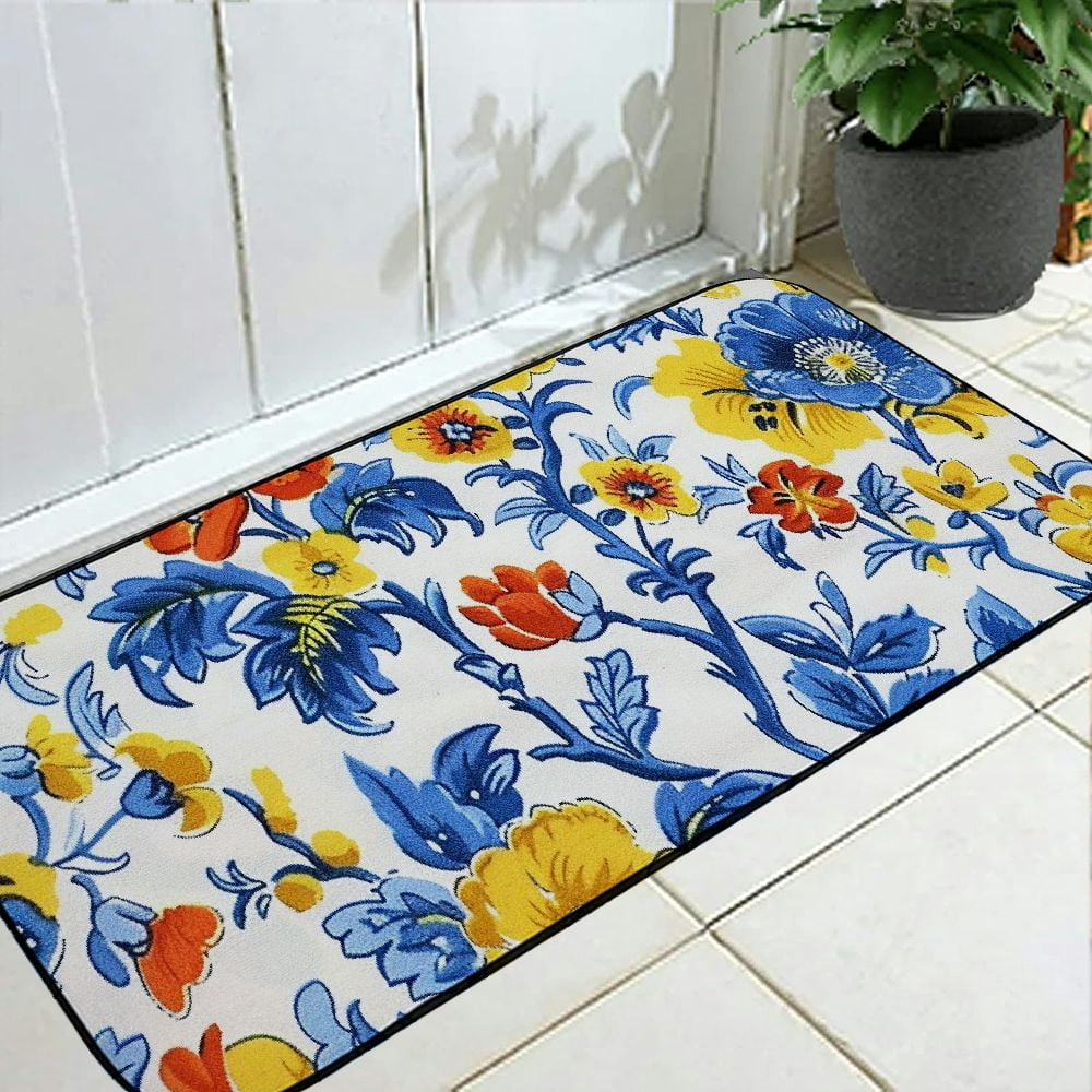 FACANNAP Floral Pattern Square Doormat Entrance Mat Burlap Felt for ...
