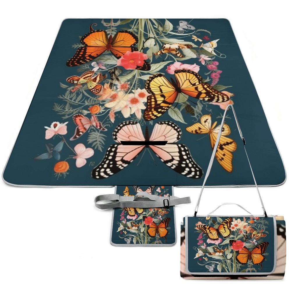 FACANNAP Flowers Butterflies Love Square Outdoor Picnic Mat for Camping ...