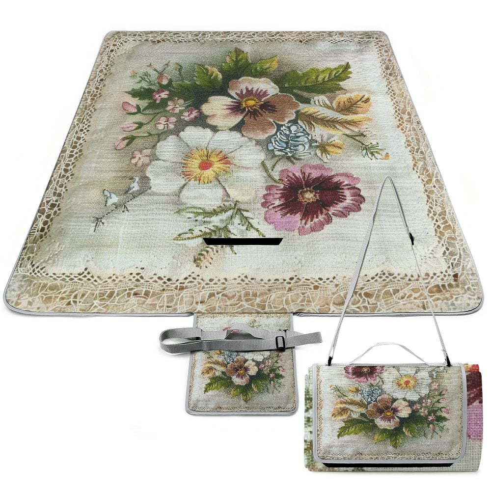 FACANNAP Flowers Square Outdoor Picnic Blanket Waterproof Foldable for ...