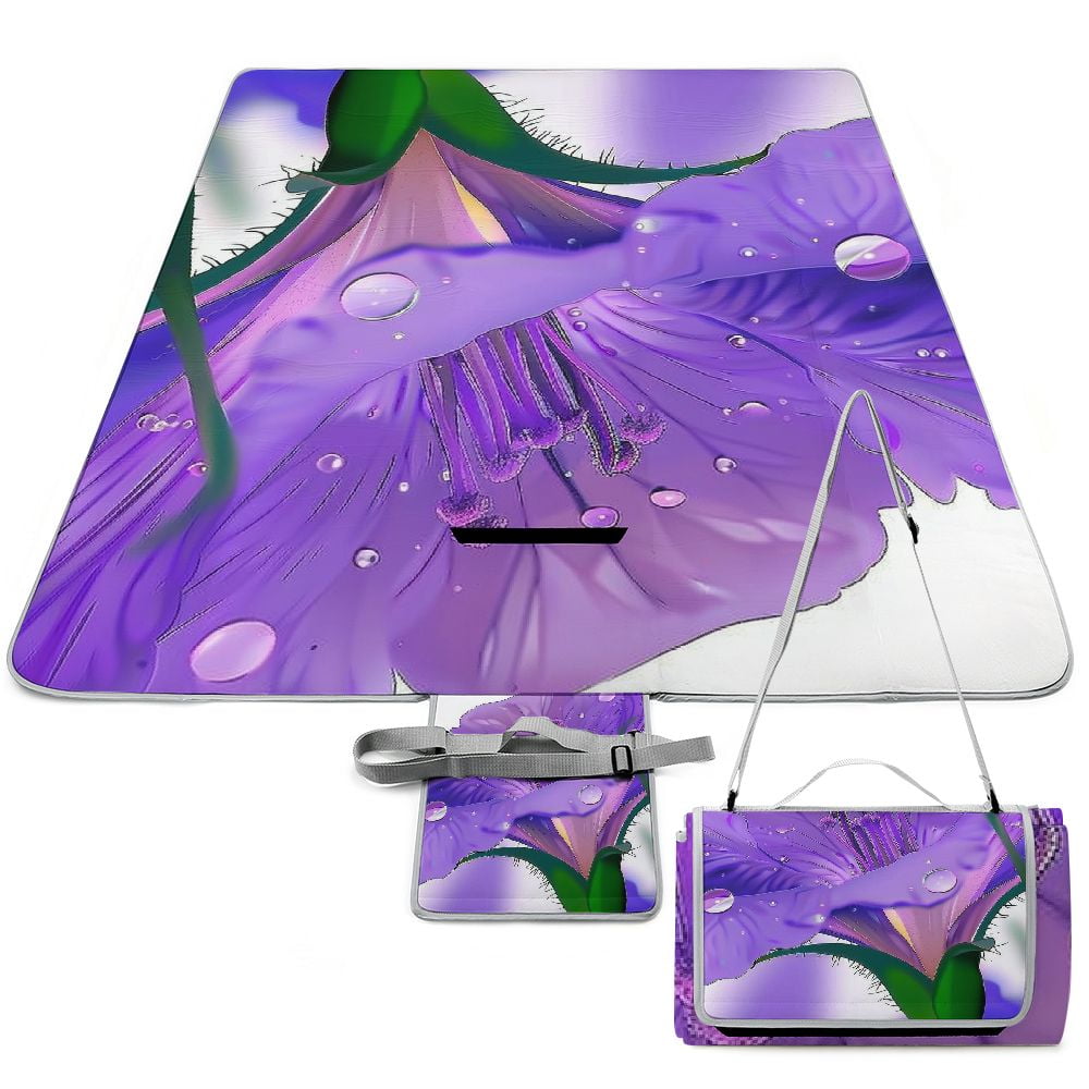 FACANNAP Flowers Water Droplets Square Outdoor Picnic Mat Foldable for ...