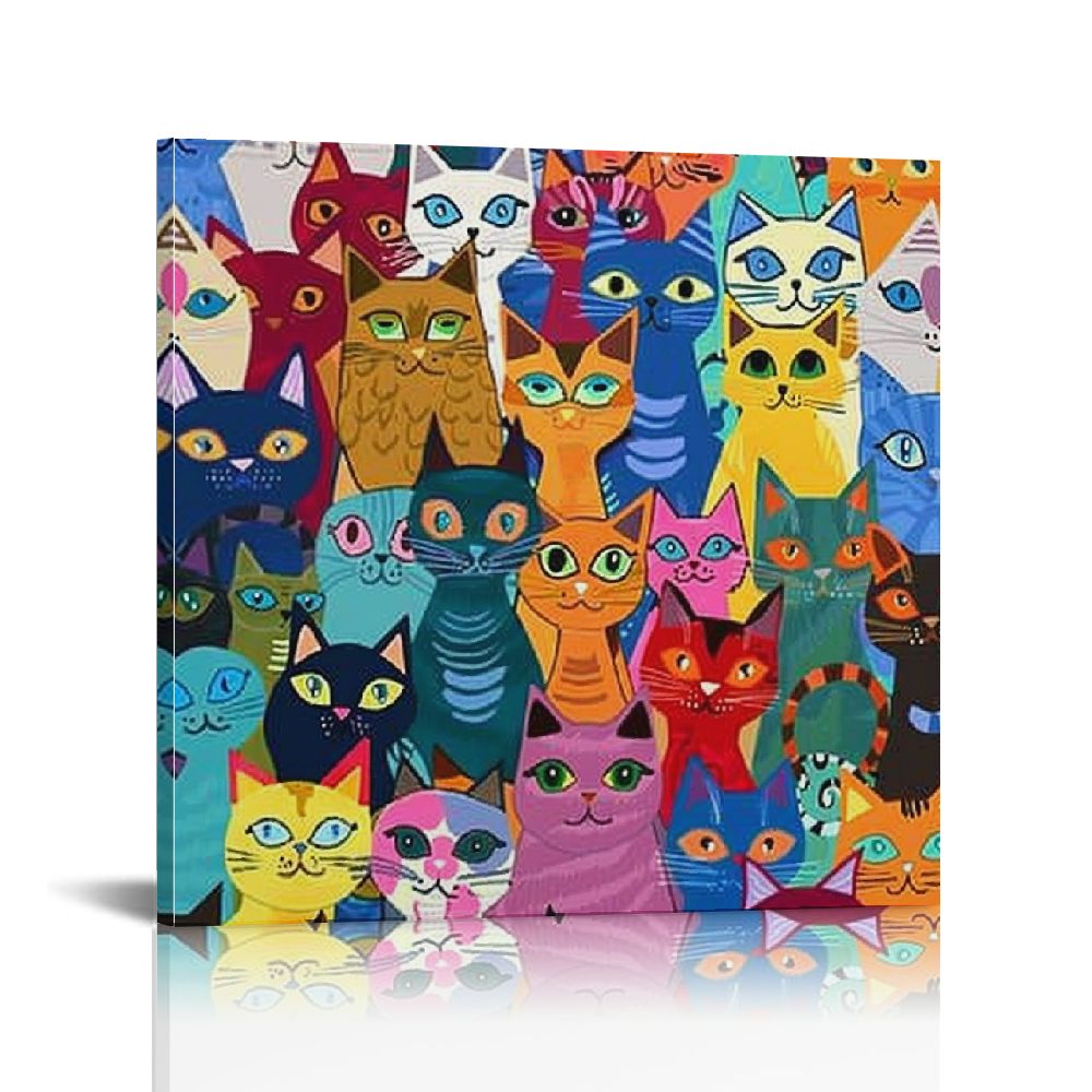 FACANNAP Funny Colorful Cat Wall Art Cartoon Cat Canvas Wall Art Cute ...