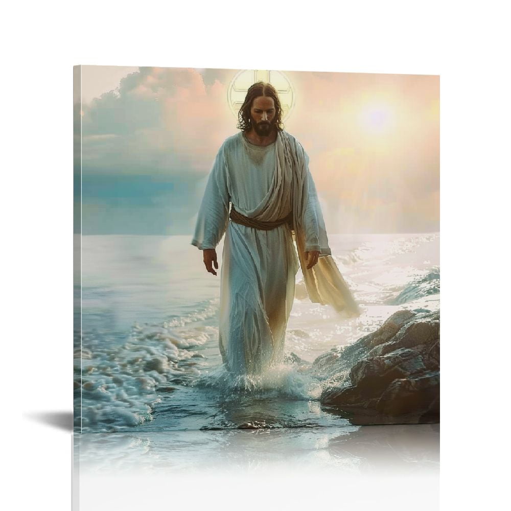 FACANNAP Jesus Walking On Water Wall Art God Poster Picture Religious ...