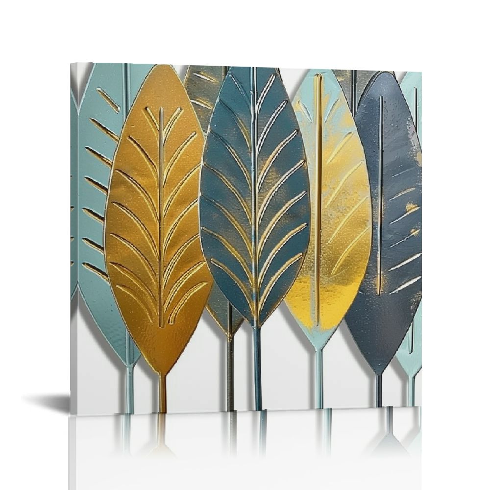 FACANNAP Leaf Wall Decor for Living Room - Blue Gold Wall Sculpture ...