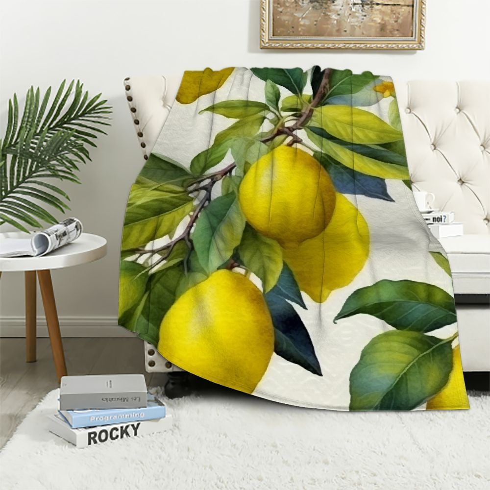 FACANNAP Lemons Leaves Fruits Flannel Throw Blanket for All Seasons Bed ...