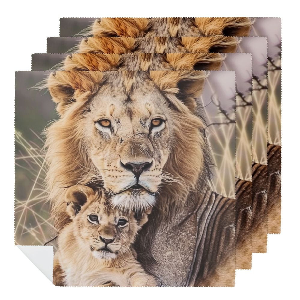 FACANNAP Lion Baby Lion Wildlife Cloth Napkins Set of 6 Polyester ...