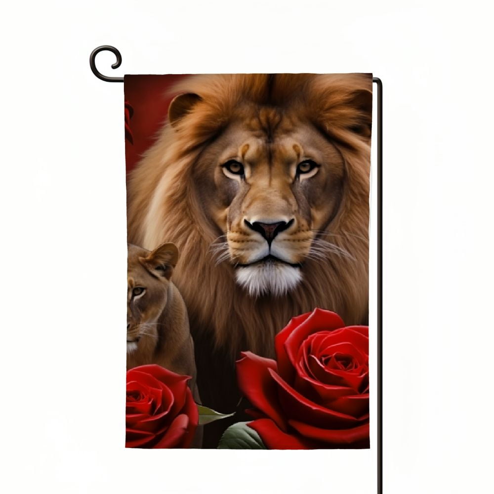 FACANNAP Lion Lioness Red Rose Garden Flag 12x18in Burlap Yard ...