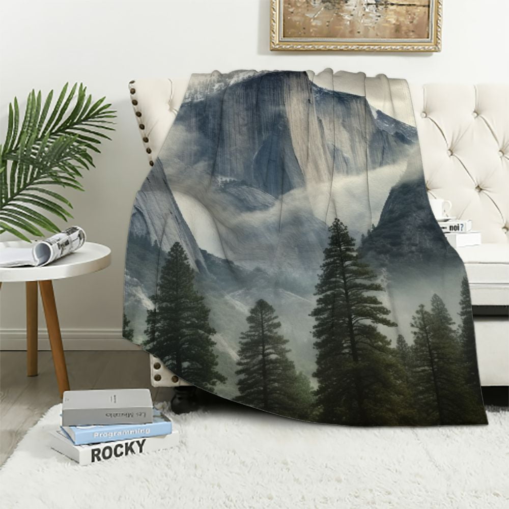 FACANNAP Mountain Fog Trees Flannel Blanket for Bed All Seasons Long ...