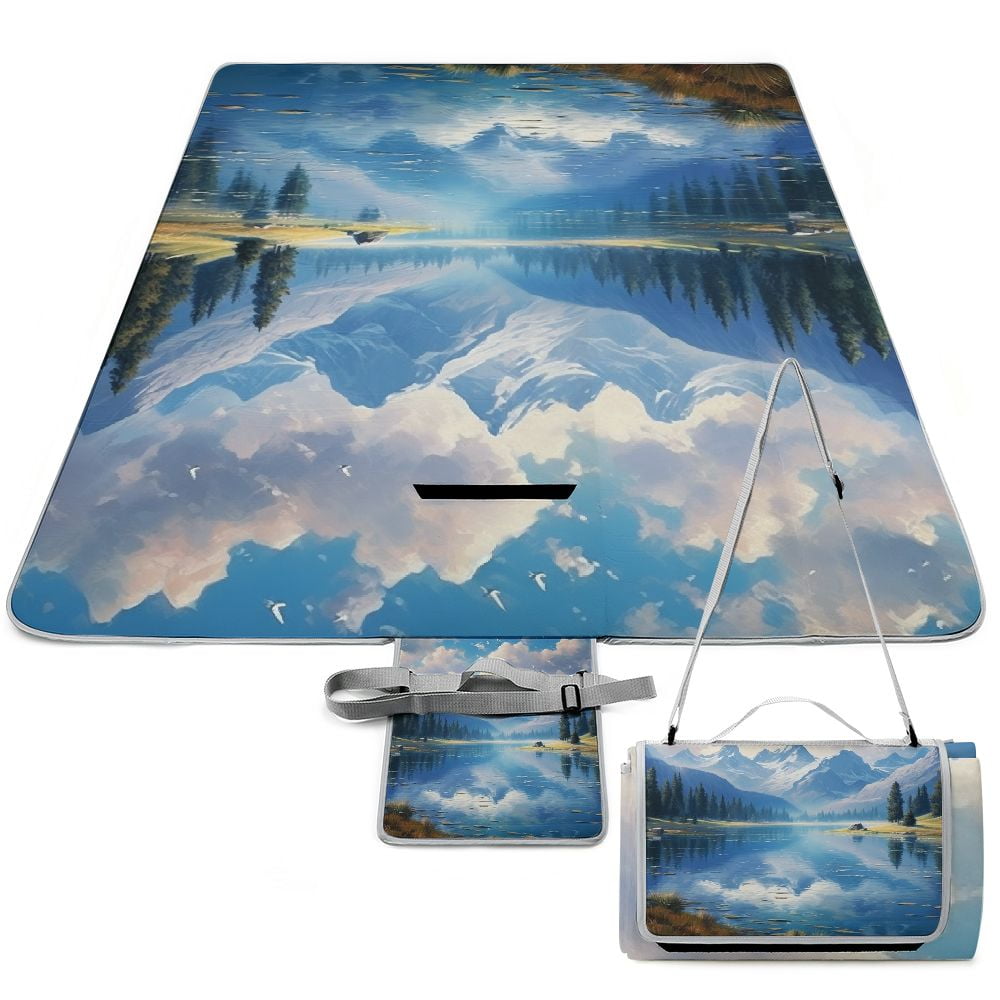 FACANNAP Mountain Lake Clouds Ducks Square Outdoor Picnic Mat Sand ...