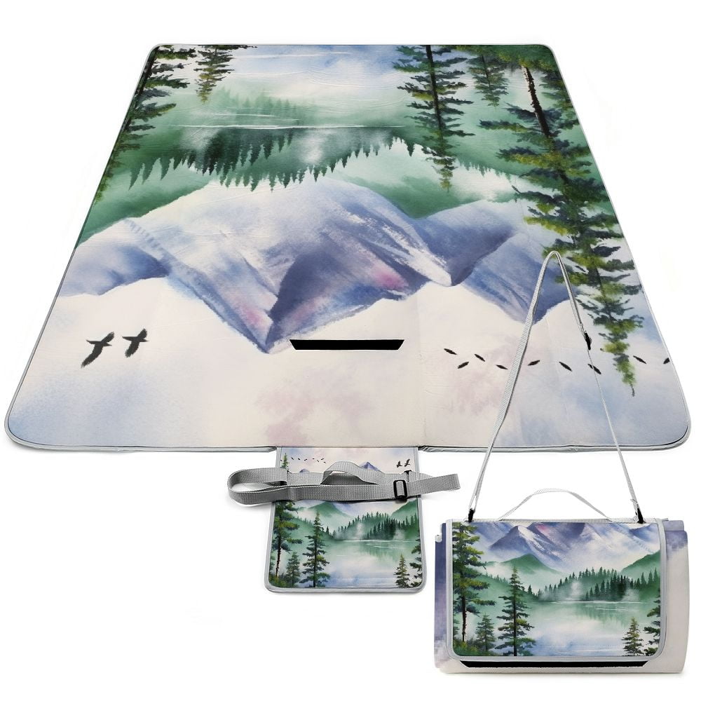 FACANNAP Mountain Lake Trees Birds Square Outdoor Picnic Mat Sand Proof ...