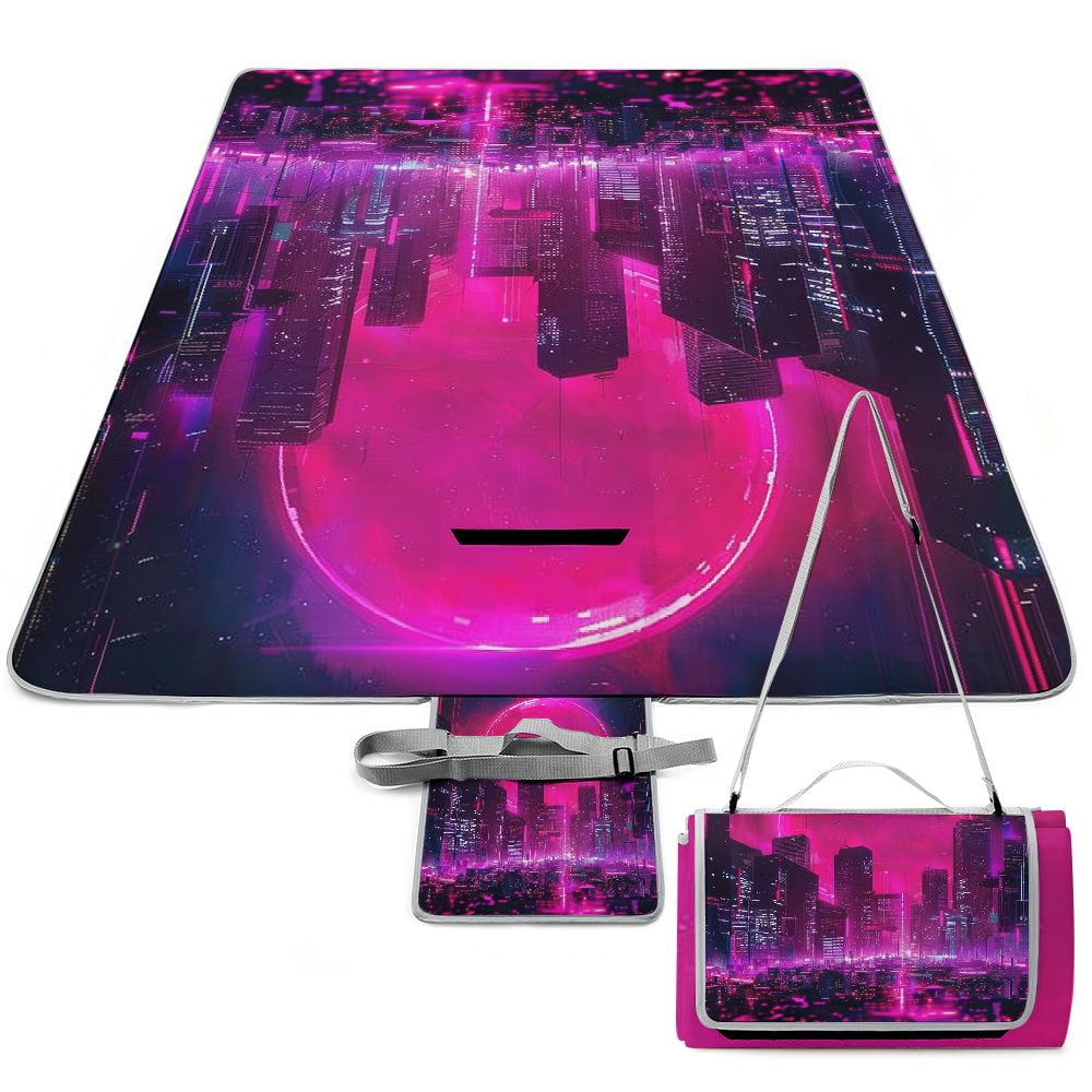 FACANNAP Neon Lights Square Outdoor Beach Blanket for Travel Park Grass ...