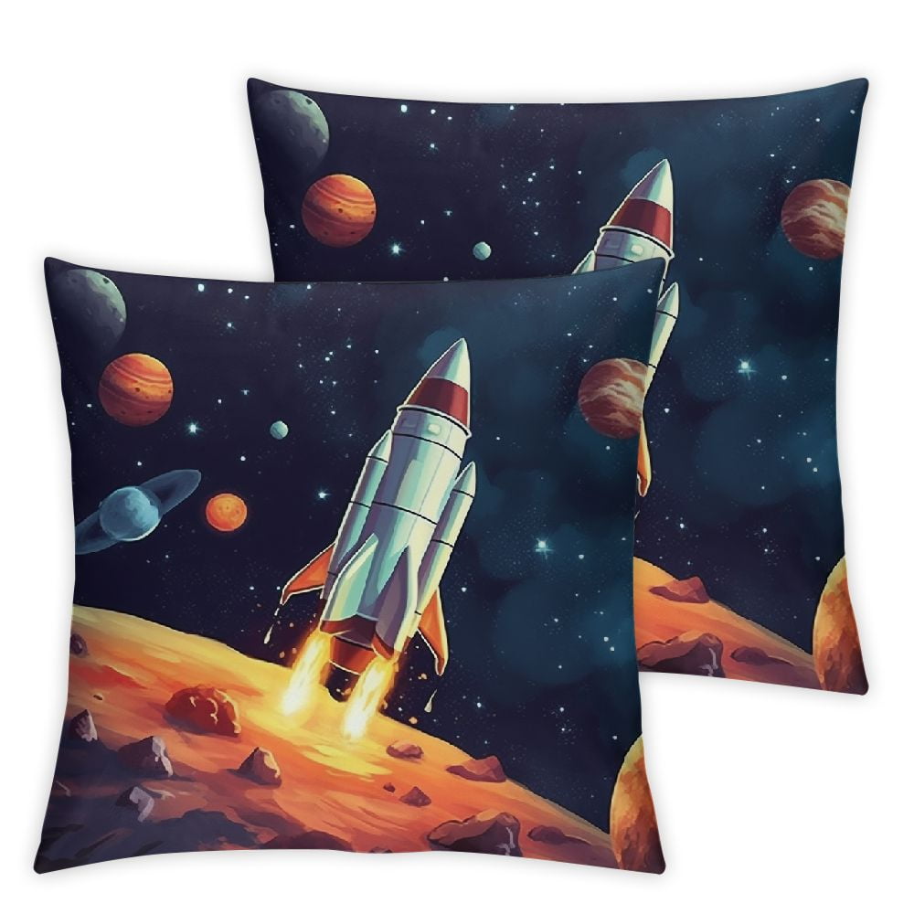 FACANNAP Rocket Planets Space Short Plush Pillowcase Set of 2 for Car ...