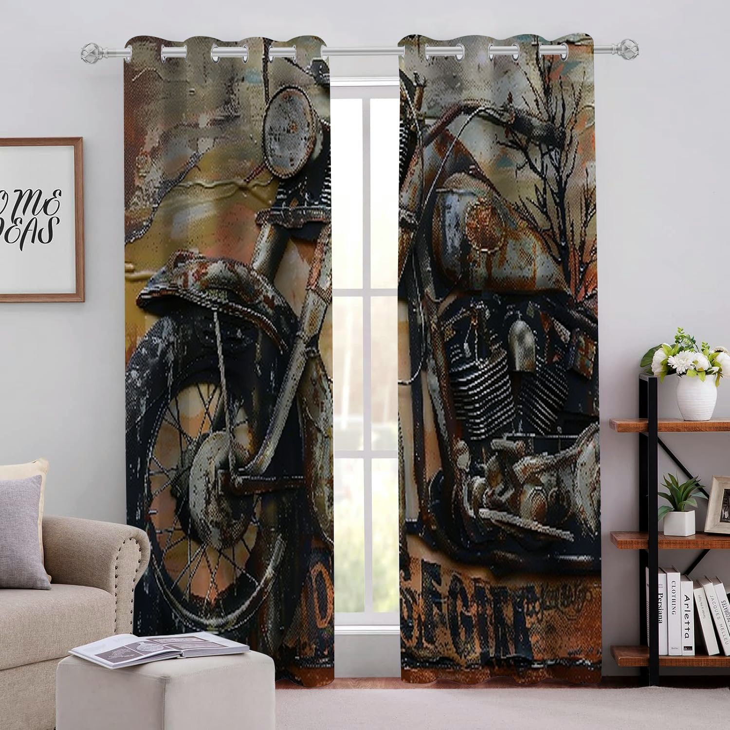 FACANNAP Route 66 Perforated Blackout Curtains 2 Pack Light Blocking ...