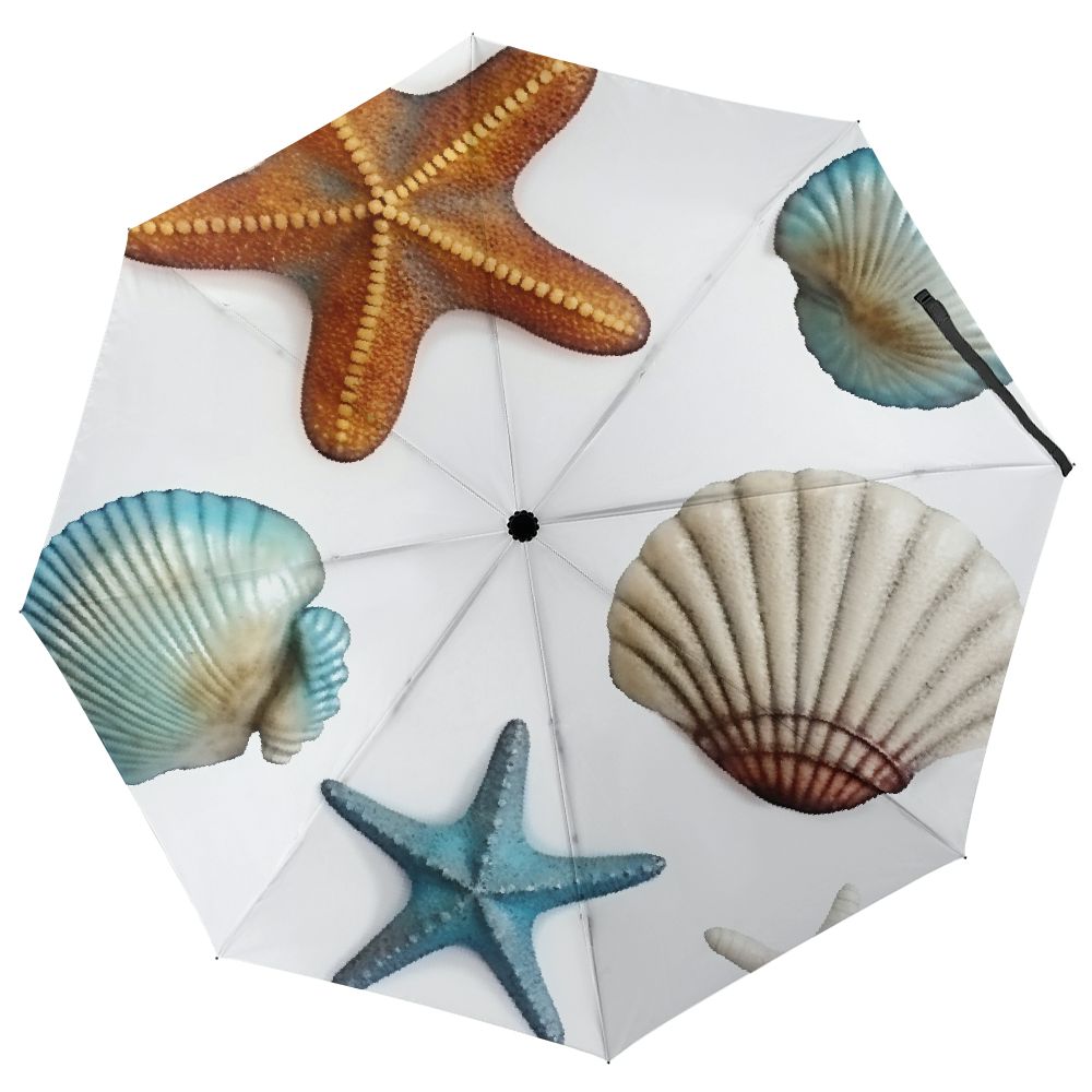 FACANNAP Seashells Starfish Three-Fold Automatic Umbrella For Outdoor ...