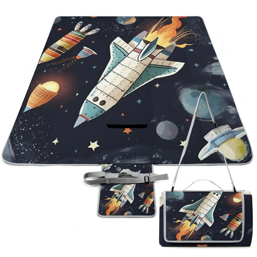 FACANNAP Space Shuttle Stars Planets Square Outdoor Picnic Blanket for ...