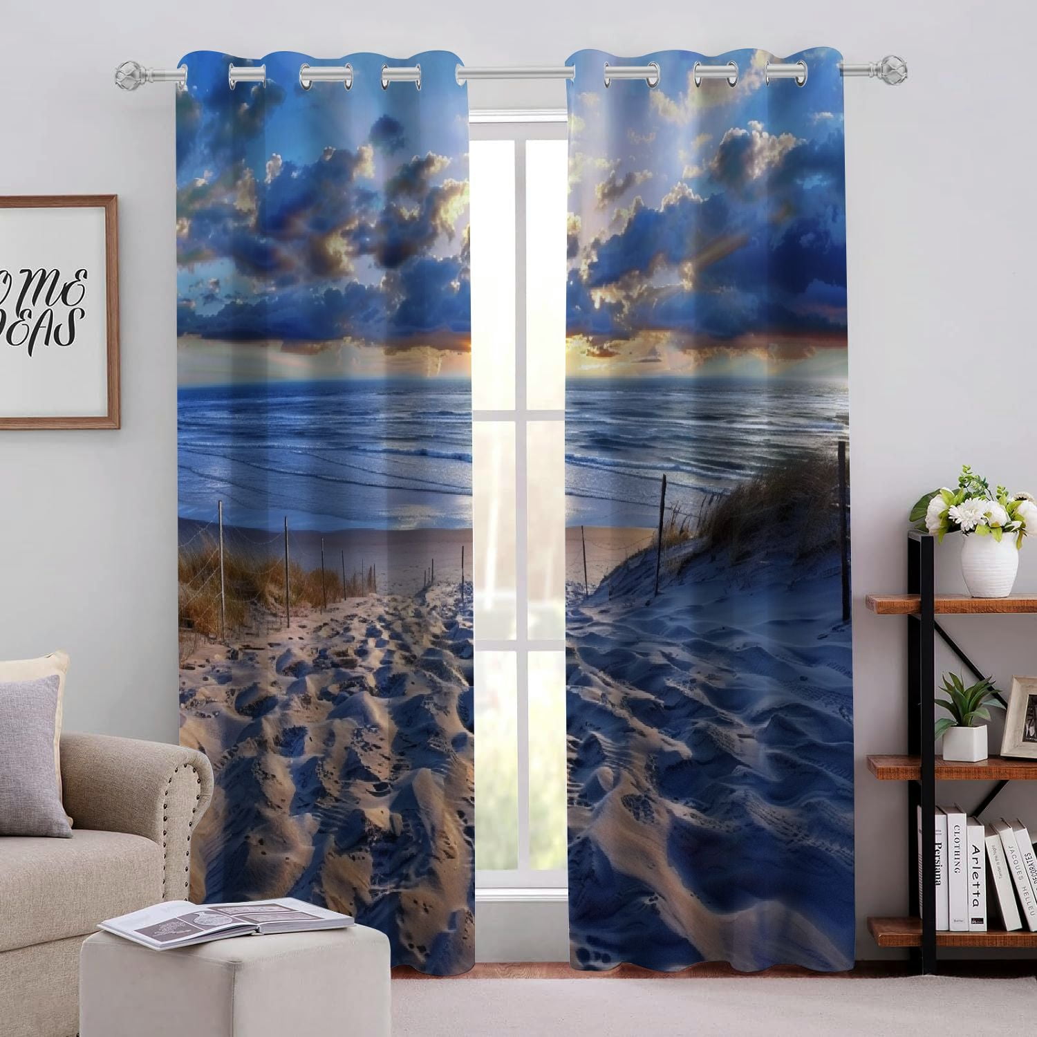 FACANNAP Sunset Ocean Perforated Blackout Curtains 2-Pack Fashionable ...