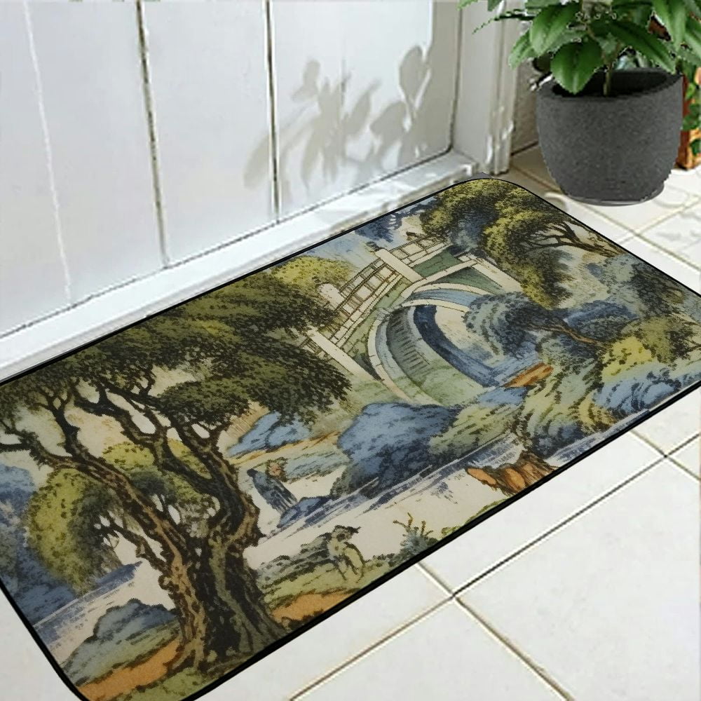 FACANNAP Trees Bridge Landscape Square Felt Floor Mat for Home Entrance ...