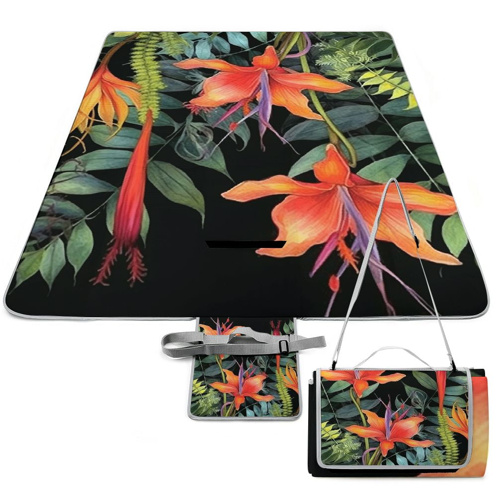 FACANNAP Tropical Flowers Leaves Square Outdoor Picnic Mat Waterproof ...
